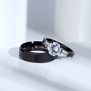 Personalized Matching Rings for Couples Set with 2 Rings Couple Rings Custom Promise Rings for Him and Her His and Hers White Stone