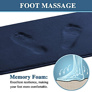 H.VERSAILTEX Kitchen Mat 2 PCS Kitchen Rugs Non Slip Memory Foam Flannel Velvety Kitchen Runner Rug Water Absorbent Soft Kitchen Rug Set for Floor Rug Standing Rugs(47" x 17" + 24" x 17", Navy)