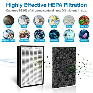 LEVOIT Air Purifier for Bedroom, HEPA Filter & Air Purifier Replacement Filter, Compatible with LV-H126 Air Purifier, Include 1 True HEPA and Activated Carbon Set, 3 Extra Pre-Filters, LV-H126-RF
