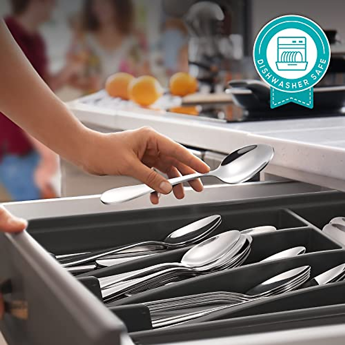 Hiware 16-Piece Stainless Steel Teaspoons - Spoons Silverware Set for Home, Kitchen or Restaurant, Mirror Polished, Dishwasher Safe, 6.5-Inch