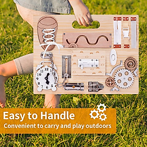 HAN-MM Montessori Busy Board for Toddlers Blackboard with 8 Maker and Eraser Wooden Montessori Toys for Toddlers - Travel Toy with Educational Activities and Fine Motor Skills Activity Buckle Toy