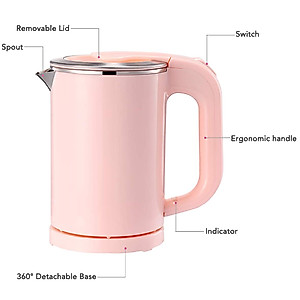 EAMATE 0.5L Portable Travel Electric Kettle Suitable For Traveling Cooking, Boiling (Pink)