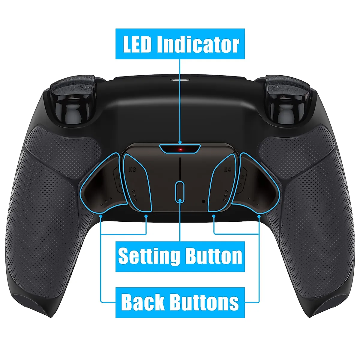 eXtremeRate Black Real Metal Buttons (RMB) Version RISE4 Remap Kit for PS5 Controller BDM-010 020 with Black Rubberized Grip Redesigned Back Shell, Upgrade Board and 4 Back Buttons for PS5 Controller