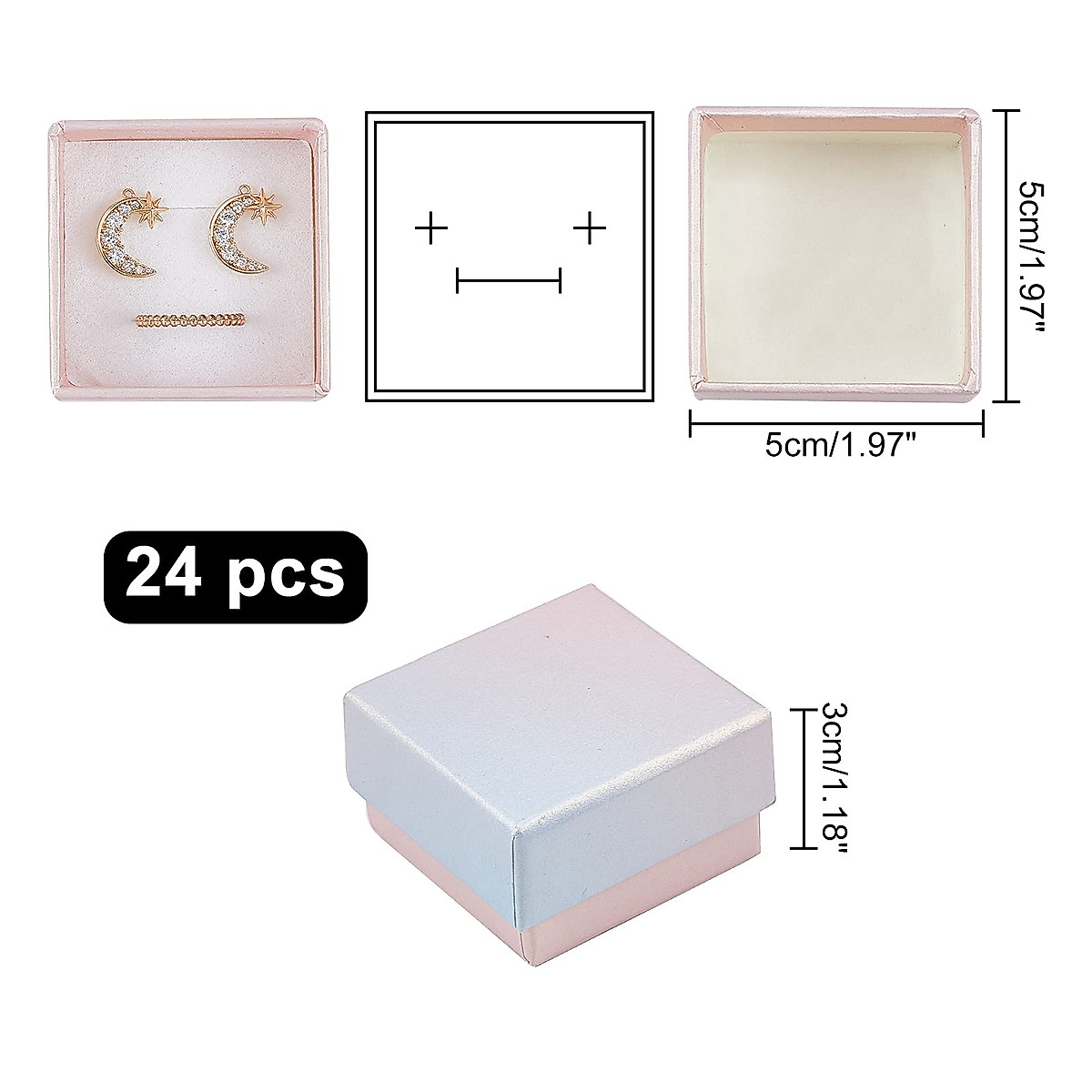 NBEADS 24 Pcs 5x5x3cm Cardboard JewelryBox, Kraft Paper Boxes Samll Box Square Colorful Ring Box Wedding Supplies Creative Candy Box Party Festivals Wedding Occasions