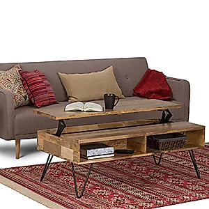 SIMPLIHOME Hunter SOLID MANGO WOOD and Metal 48 inch Wide Rectangle Industrial Contemporary Lift Top Coffee Table in Natural, for the Living Room and Family Room