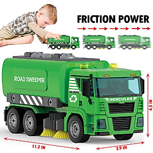 Street Sweeper Toy - 130 Pcs Friction Power STEM Take Apart Toys with Drill, Push & Go Lights & Sounds for Kids - Sanitation Trash Construction Vehicle Playset for Boys Ages 4 5 6 7 8 Years Old