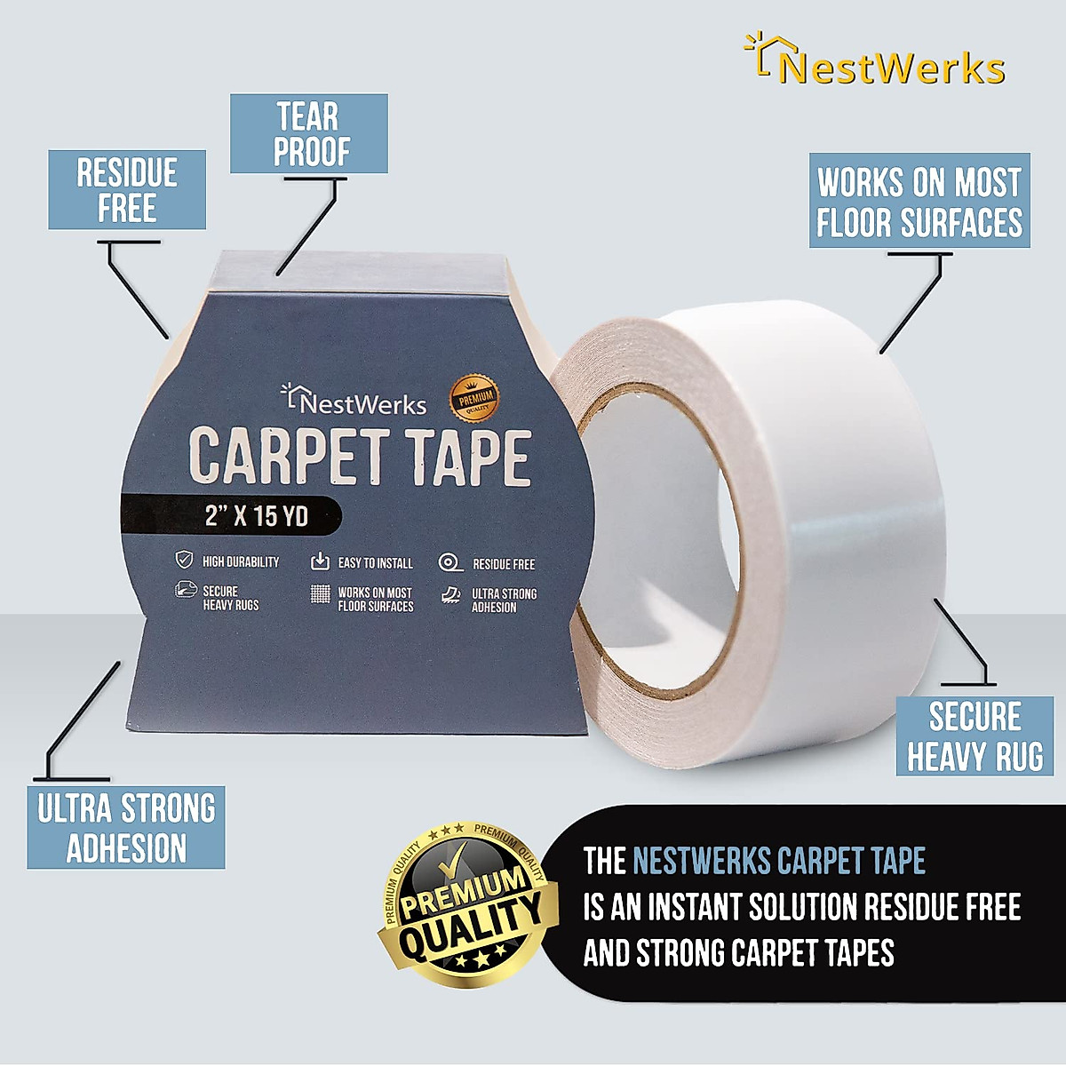 Double Sided Carpet Tape for Hardwood Floors, Tile Floors, Laminate Floors, Rug Tape Hardwood Floor, Double Sided Carpet Tape for Area Rugs, Rug Gripper Carpet Tape Double Sided (1)