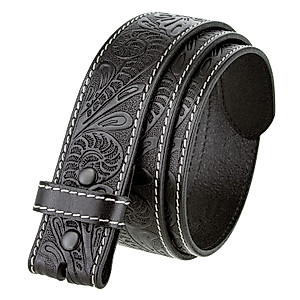 Engraved Tooled Leather Genuine Full Grain Western Floral Belt Strap 1-1/2" Wide (Black, 38)