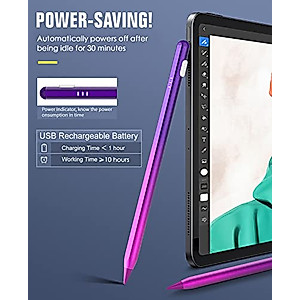 TiMOVO Stylus Pen for Apple iPad Pencil 10/9/8/7/6th Generation,iPad Air 5/4/3th Pencil 2nd Generation for 2018-2022 Apple iPad Pro 12.9/11,iPad Mini 6/5th Palm Rejection iPad Stylus,Gradient Purple
