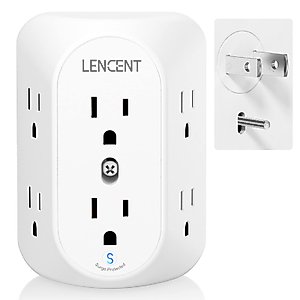 LENCENT 2 Prong Power Strip, 3 to 2 Prong Grounding Outlet Adapter, Polarized Plug, Surge Protector, 3-Sided 6 Outlets Widely Spaced Extender, Mountable Wall tap for Non-Grounded Outlet