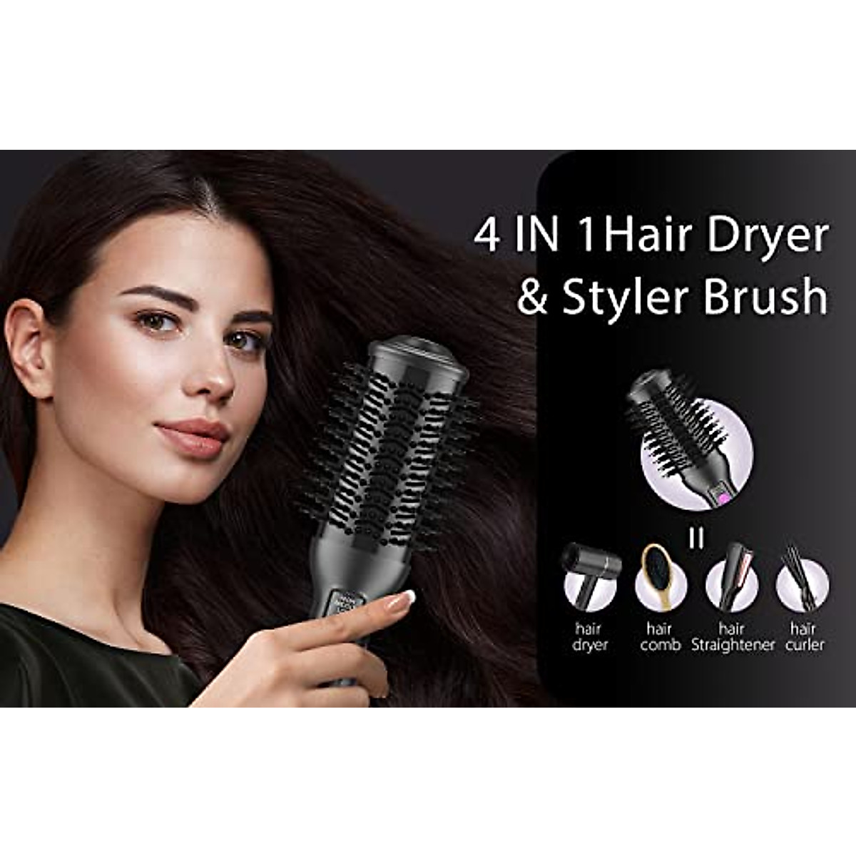 One-Step Blow Dryer Brush & Volumizer Styler, Hot Air Hair Dryer Brush Straightener Brush with Negative Ion Anti-frizz Ceramic Titanium Barrel for Drying, Straightening, Curling, Salon