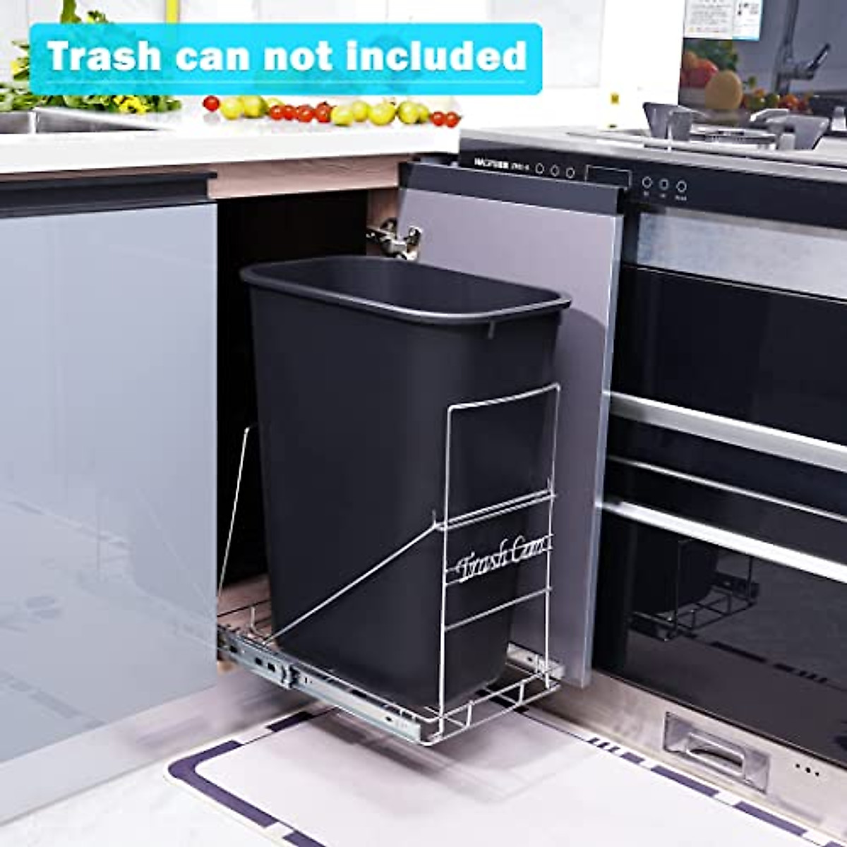 TERMATH Pull Out Trash Can Under Cabinet, Kitchen Adjustable Sliding Waste Bin Shelf, Roll Out Garbage Can Holder Frame, Trash Can Not Included