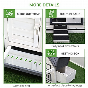 PawHut 65" Chicken Coop Wooden with Detachable Run, Outdoor Chicken House Poultry Cage Hen with Nesting Box, Removable Tray, Roosting Bars, Ramp, for Garden Backyard, Gray