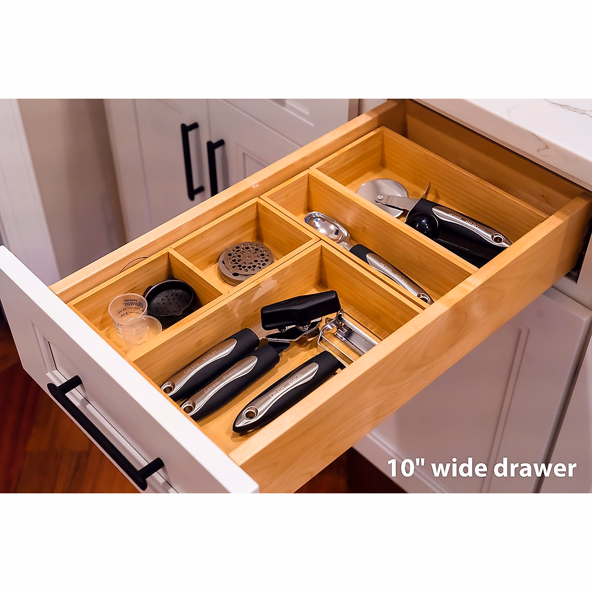 Umilife Drawer Organizer Storage Boxes, 2.5" High Bamboo Drawer Dividers, 5 Rearrangeable Bins for Kitchen, Office Desktop, Clothing, Makeup, vanity, Jewelry