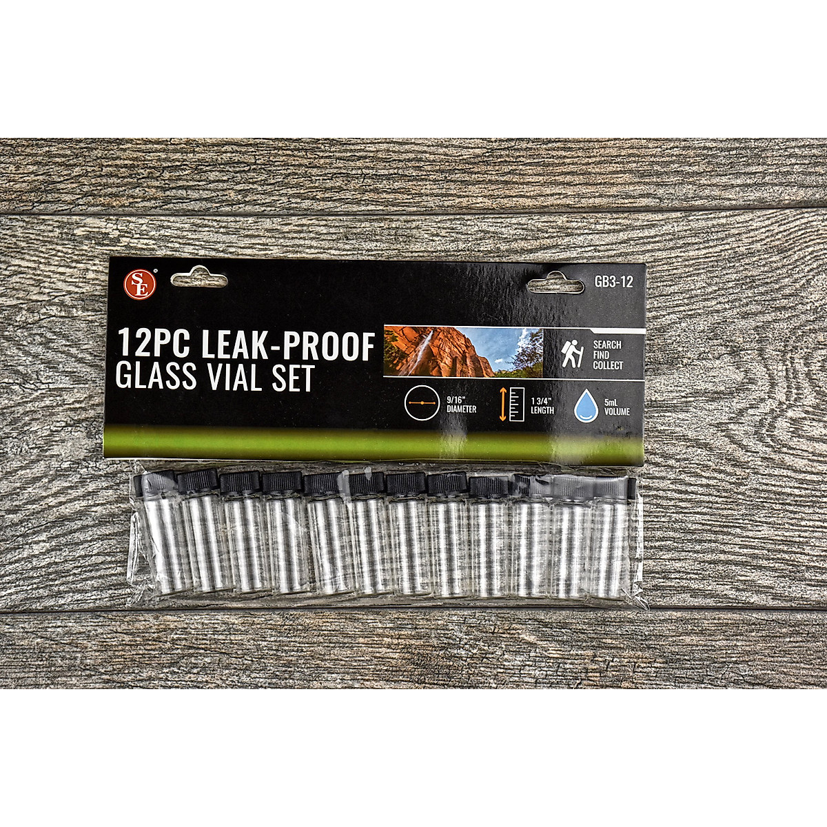 SE 1-3/4" x 9/16" Leak-Proof Glass Vial Set (12 PC.) - GB3-12