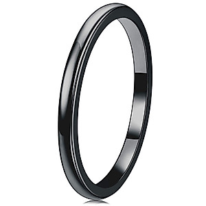 THREE KEYS JEWELRY Black Tungsten Carbide Womens 2mm Wedding Band Ring Polish for Women Engrave Engagement Size 7.5