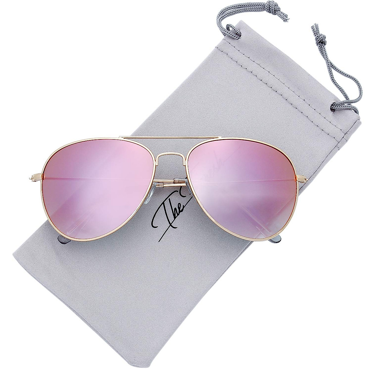 The Fresh Classic Metal Frame Mirror Lens Aviator Sunglasses with Gift Box (05c-GOLD, Gradient PINK)