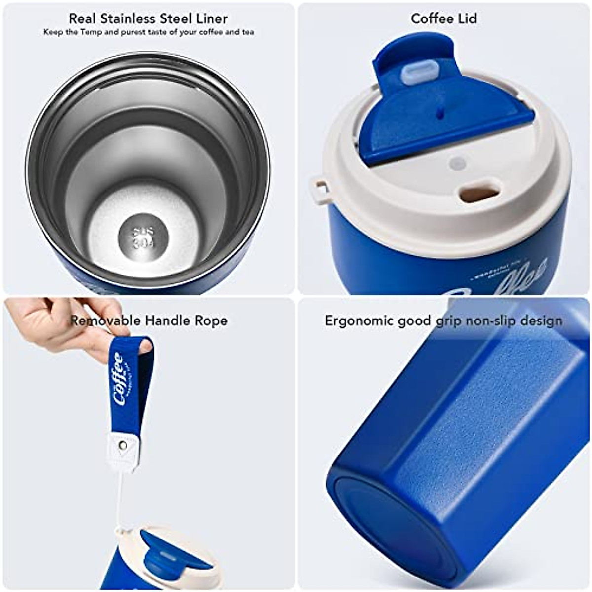 Stainless Steel Tumbler, Vacuum Insulated Tumbler,Coffee Travel Mug,Coffee Tumbler-Spill Proof with Lid - Travel Thermos Cup for Keep Hot/Ice Coffee,Tea and BeerBl,16oz,Klein Blue