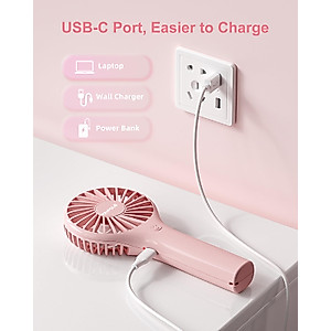 TriPole Portable Fan Handheld Fan Mini Personal Fan 3 Speeds, Powerful Little Battery Hand Held Fan for Travel Trip Outdoor Concerts, Cute Small Rechargeable Lash Fan for Makeup Skincare Drying, Pink