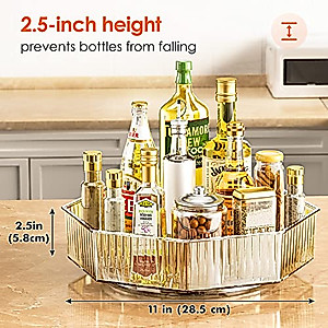 Lazy Susan Organizer, Spice Rack Rotating Organizer with 4 Dividers, Lazy Susan Turntable for Cabinet, 11'' Clear Lazy Susan Turntable Organizer, Spinning Seasoning Organizer for Cabinet Storage