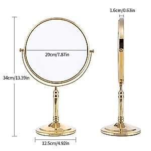 Gecious Gold Makeup Mirror 1X/10X Free Standing for Bathroom 8 Inches 360 Swivel Dual-Sided Tabletop Makeup Mirror, Metal