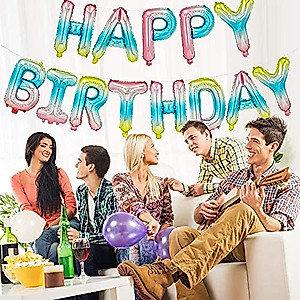 Happy Birthday Banner Balloons, 16 Inch Mylar Foil Letters Balloons Banner Reusable Ecofriendly Material for Birthday Decorations and Party Supplies (Rainbow)