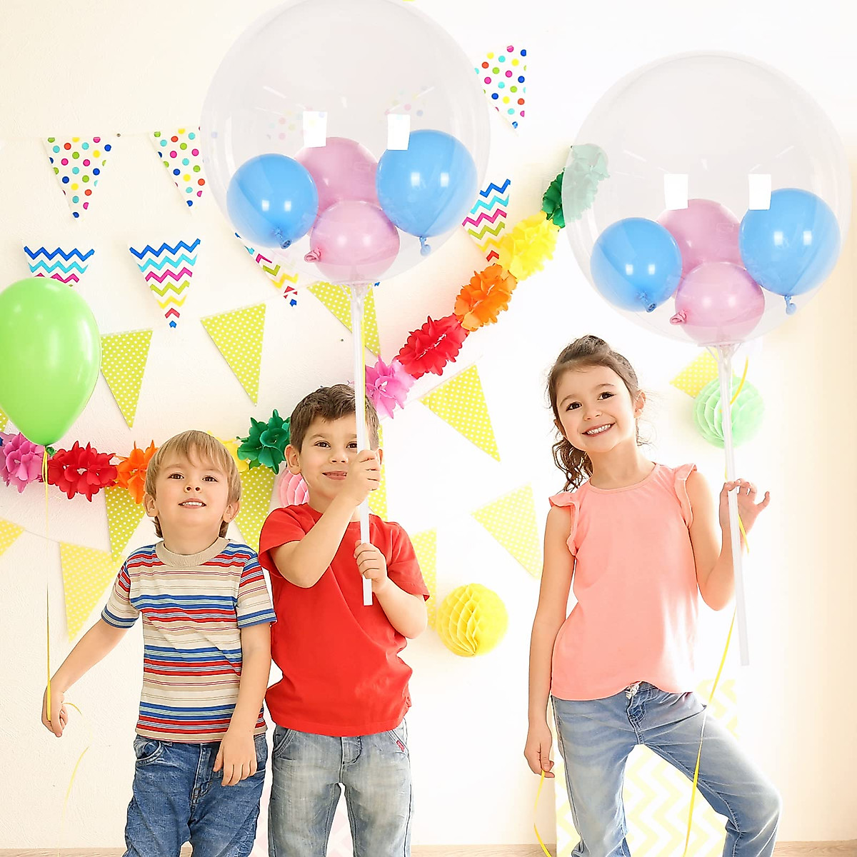 RUBFAC 50pcs Balloon Sticks with Cups, 16in Clear Bobo Balloon Holders Large and Long Balloon Stand for Large Balloons Birthday Graduation Wedding Party Decorations