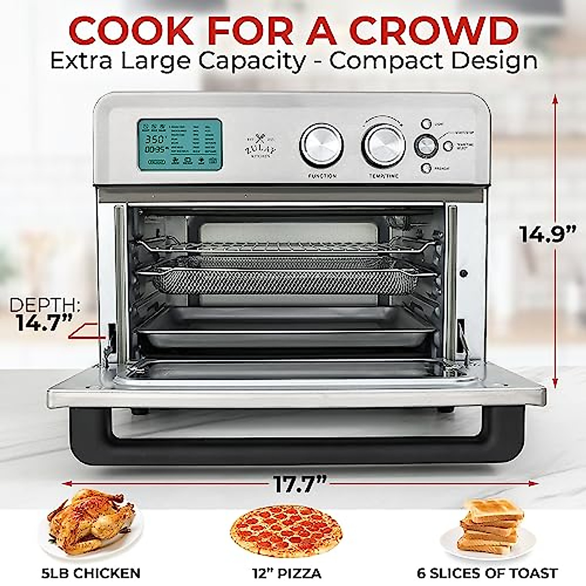 Zulay Airfryer Toaster Oven - Large Toaster Oven Countertop - Large Air Fryer Oven with 21 Functions - 26.4Qt Capacity Stainless Steel Convection Oven with Toast, Bake, Rotisserie & Dehydrate Options