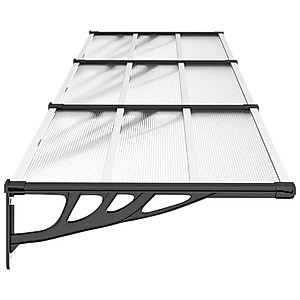 KCCLVER Door Canopy Black and Transparent 141.1"x35.4" Polycarbonate,WeatherResistant Door Canopy: Durable and Easy Installation for Enhanced Protection Patio Furniture, Outdoor Living