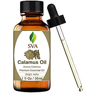 SVA Calamus Essential Oil – 1 Fl Oz – 100% Natural Calamus Oil - for Diffuser, Hair Care, Face, Skin Care, Aromatherapy, Scalp and Body Massage, Soap and Candle Making – with Dropper
