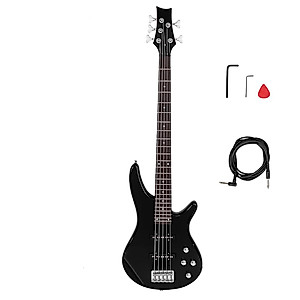 Ktaxon 5 String Electric Bass Guitar, Full Size Standard Right Handed Rosewood Fretboard Bass Kit with Strap, Cable, Pick, Wrench Tool (Black)