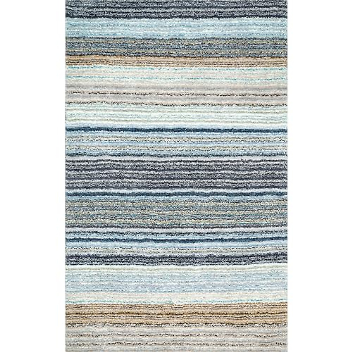nuLOOM Drey Striped Shag Area Rug - 8x10 Shag Area Rug Casual Teal/Ivory Rugs for Living Room Bedroom Dining Room Nursery