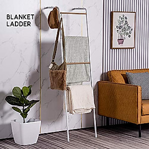 YOUDENOVA Blanket Ladder, 4-Layer Towel Ladder for Bathroom, Throw Blanket Ladder for Living Room, White