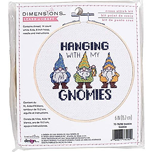 Dimensions 72-76290 Gnomies Embroidery Cross Stitch Kit, 6" D, 14 Count White Aida, Multicolor