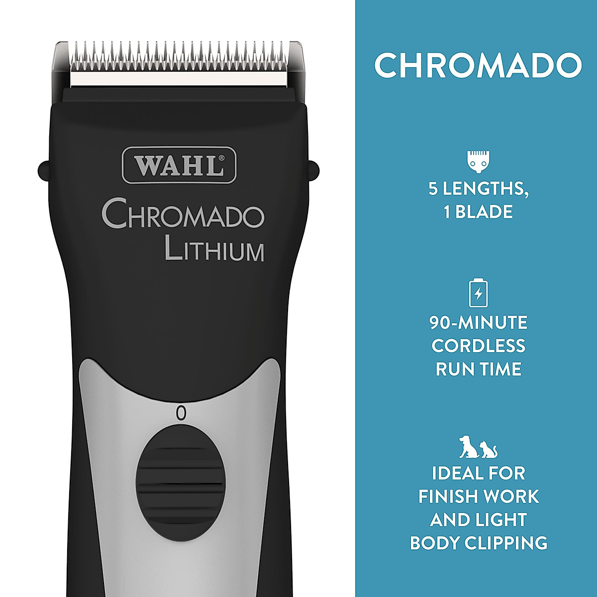 Wahl Professional Animal Chromado Lithium Pet, Dog, Cat & Horse Corded/Cordless Clipper Kit (#41871-0434) - Dog, Cat & Horse Grooming Supplies - Cord/Cordless - Pet Clippers - Black & Silver