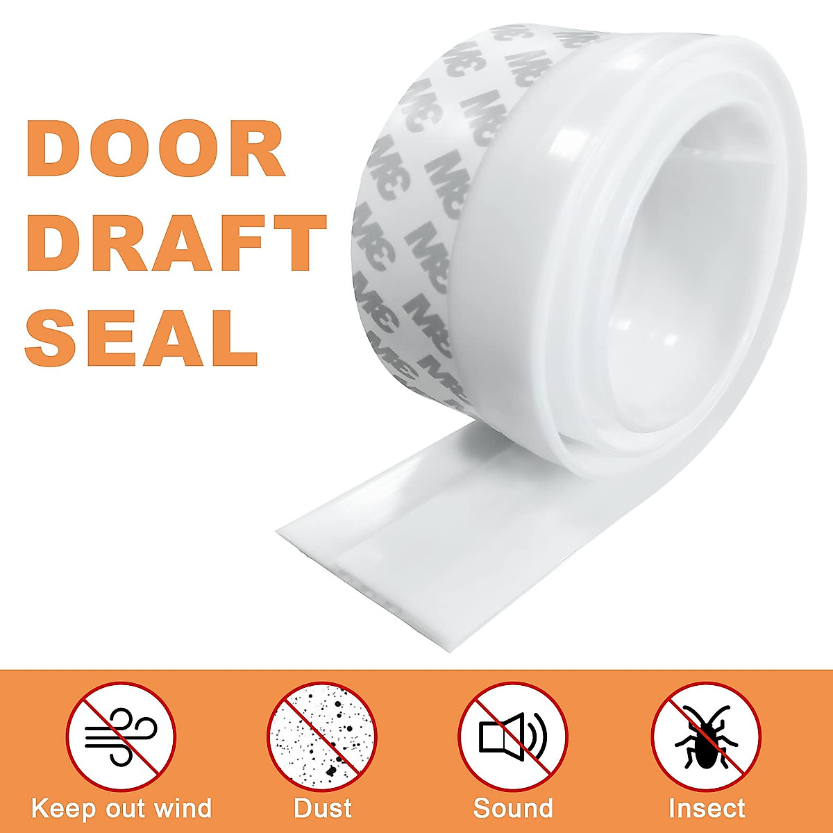 Pehoto Door Draft Stopper Under Door Draft Blocker Insulator Door Sweep Weather Stripping Noise Stopper Strong Adhesive 39'' Length