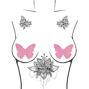 Neva Nude Bella Rosa Pretty Iridescent Pink Naughty Knix G String Naughty Knix Set with Matching Butterfly Nipztix Pasties