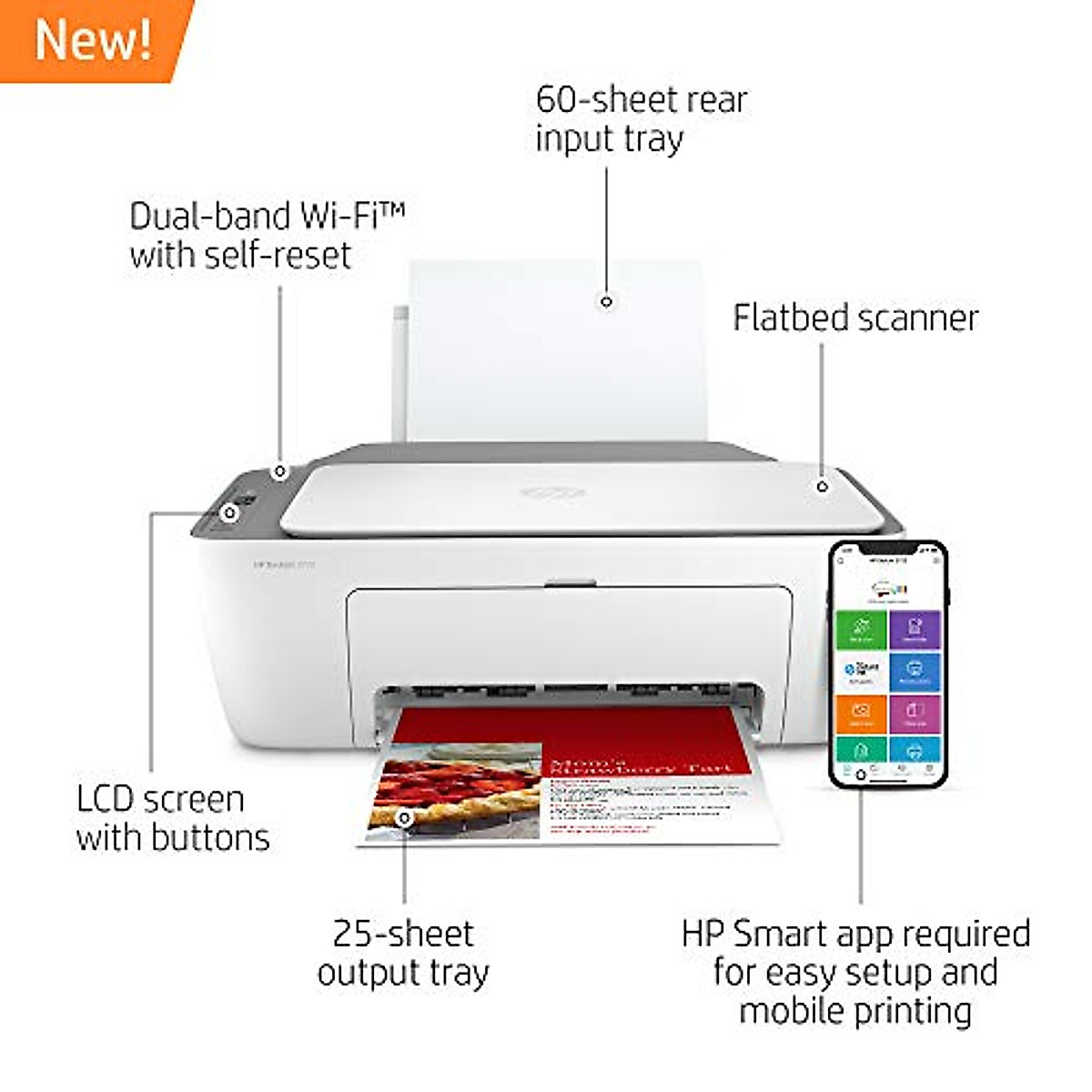 HP Deskjet 2622 All-in-one Printer Wireless Print Scan Copy, USB Cable Included