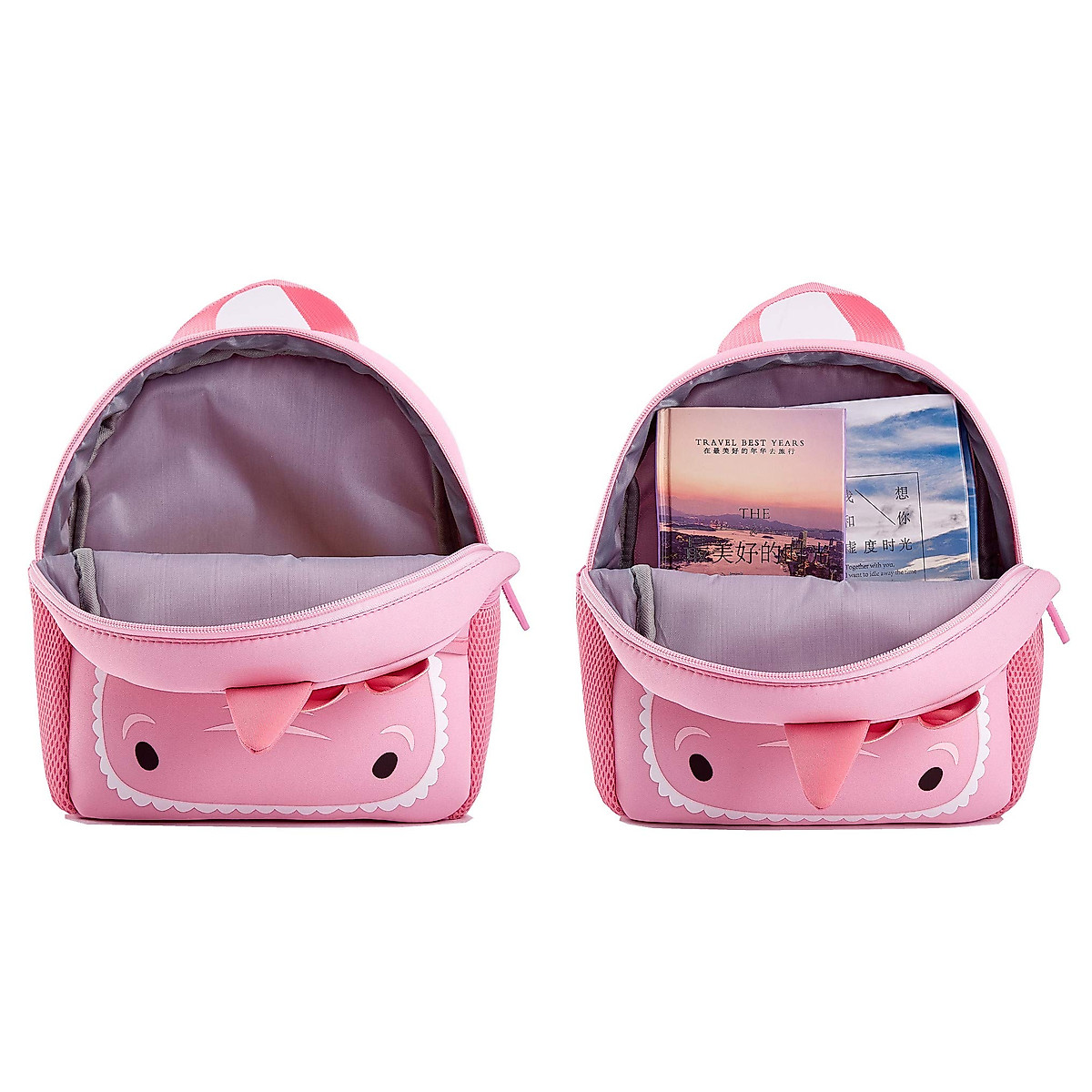 KK CRAFTS Preschool Toddler Backpack with Leash, 3D Cute Cartoon Neoprene Animal Schoolbag for Kids Boys Girls（Pink Dinosaur）