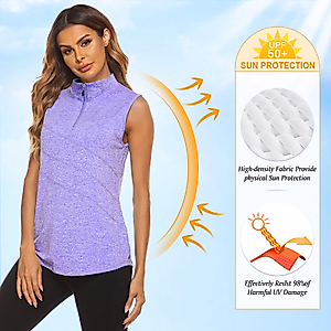 Koscacy Women's Sleeveless Golf Tennis Polo Shirts Zip Up Dry Fit Workout Tank Tops Purple X-Large