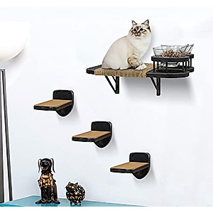 Cat Hammock Cat Wall Shelves with 3 Steps, Cat Shelves and Perches with 2 Cat Food Shelf, Cat Climbing Shelf Cat Scratching Post Cat Wall Shelf for Indoor, Cat Steps with Plush Covered, Gift for Cat…