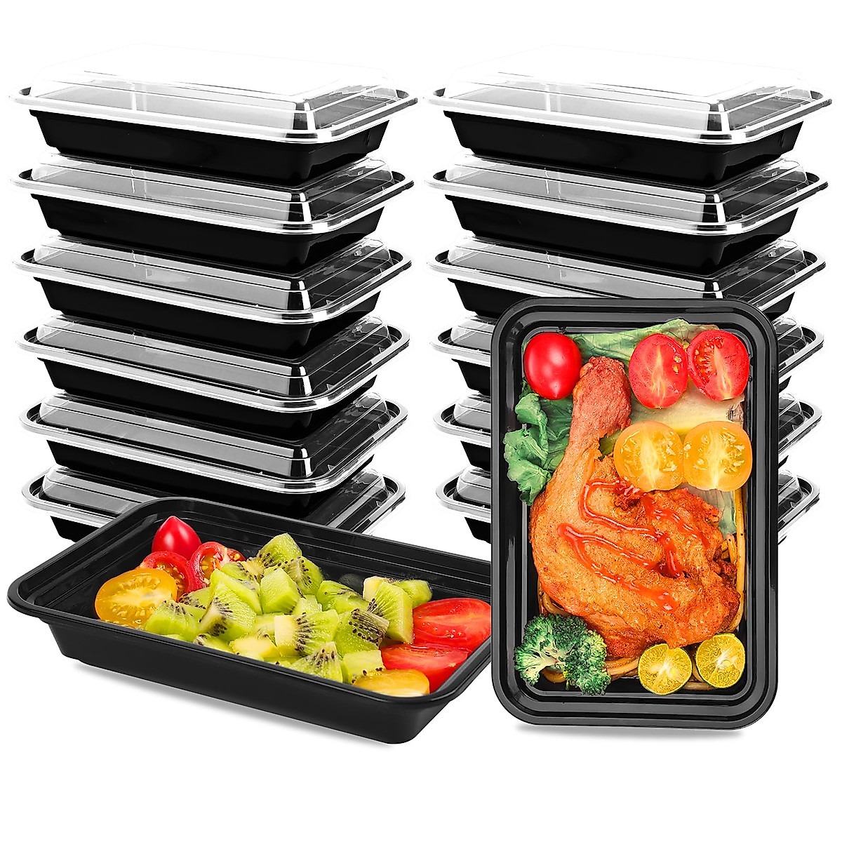 Moretoes 15 Pack 16oz Meal Prep Containers Reusable Plastic Food Storage Containers with Lids, Food Take-Out Box for Lunch Reusable Bento Box, Microwave Freezer Dishwasher Safe