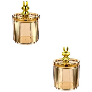 Garneck 2pcs space bunny storage tank cotton round holder medicine bottles with caps round vanity tray candy dish covered candy bowl bathroom canister acrylic canister clear acrylic jar