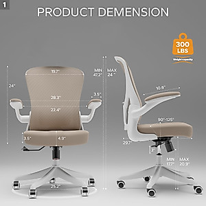 SICHY AGE Mid Back Ergonomic Chair For Computer Home Desk with Flip-Armrest & Cushion for Lumbar Support, Thickened Cushion Desk Chairs Khaki