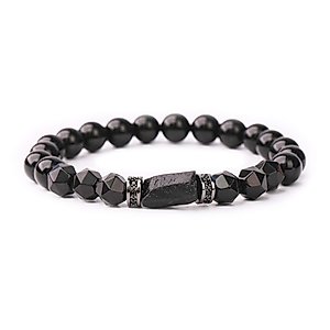 Handmade Natural Stone Black Tourmaline & Black Onyx Beaded Bracelet Men's and Women's