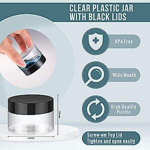 Aoriher 150 Pcs Plastic Container Jars with Lids Round Cosmetic Jars Empty Plastic Jars for Lotion, Cream, Ointments, Makeup, Eye Shadow, Rhinestone, Samples, Pot, Travel Storage (Black,1 oz)