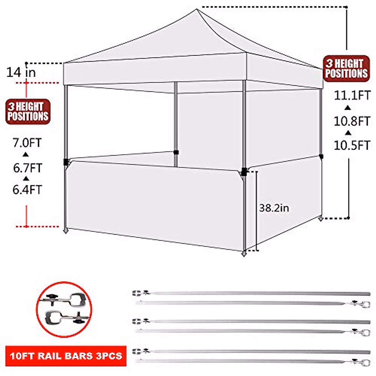 Eurmax 10'x10' Ez Pop-up Booth Canopy Tent Commercial Instant Canopies with 1 Full Sidewall & 3 Half Walls and Roller Bag, with 4 SandBags + 3 Cross-Bar(White)