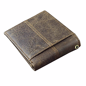 New Vintage Brown Leather Wallet With Chain Mens Bifold /Many Card Holder