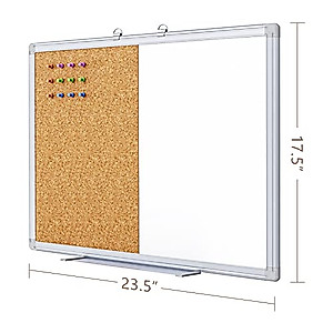 Magnetic Cork Board White Board Combo, Vision Board 2023, 24" x 18" Half Corkboard Whiteboard Combo, Bulletin Pin Board for Office Wall w/Markers, Eraser, Magnets, Pins