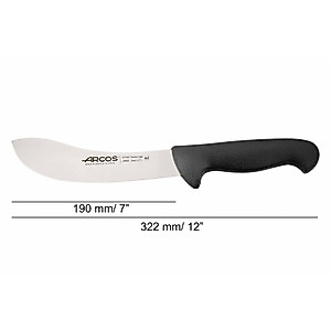 ARCOS Skinning Knife 7 Inch Nitrum Stainless Steel and 190 mm blade. Ergonomic Polypropylene Handle. Series 2900. Features different handle colors to make it easier for each food group. Color Black.